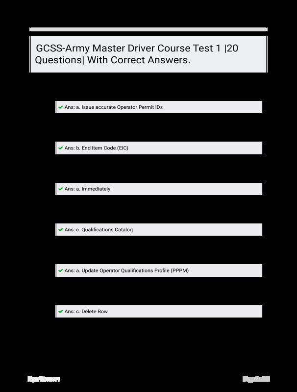 GCSS-Army Master Driver Course Test 1 |20 Questions| With Correct Answers.