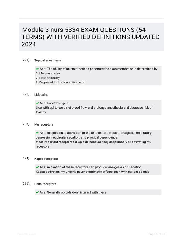 Module 3 Nurs 5334 EXAM QUESTIONS (54 TERMS) WITH VERIFIED DEFINITIONS ...