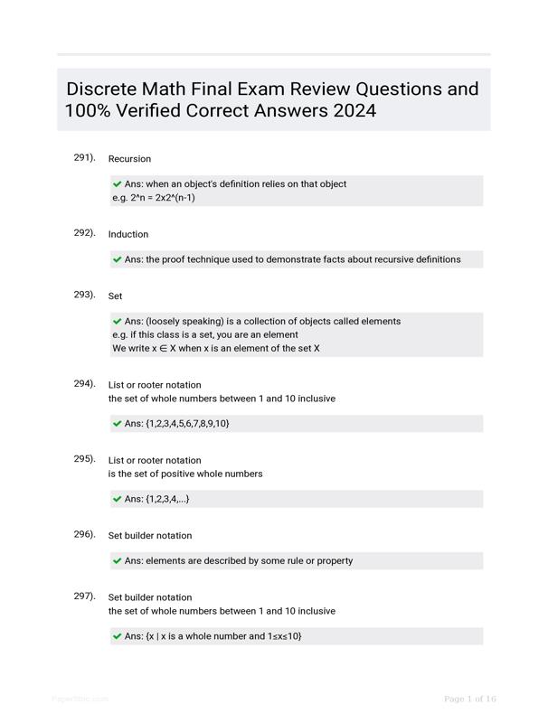 Discrete Math Final Exam Review Questions And 100% Verified Correct ...