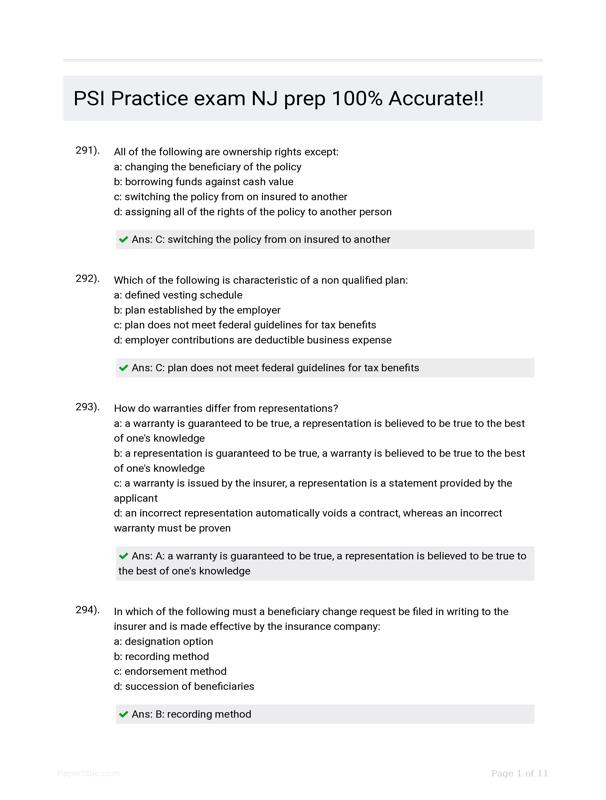 PSI Practice Exam NJ Prep 100% Accurate!!