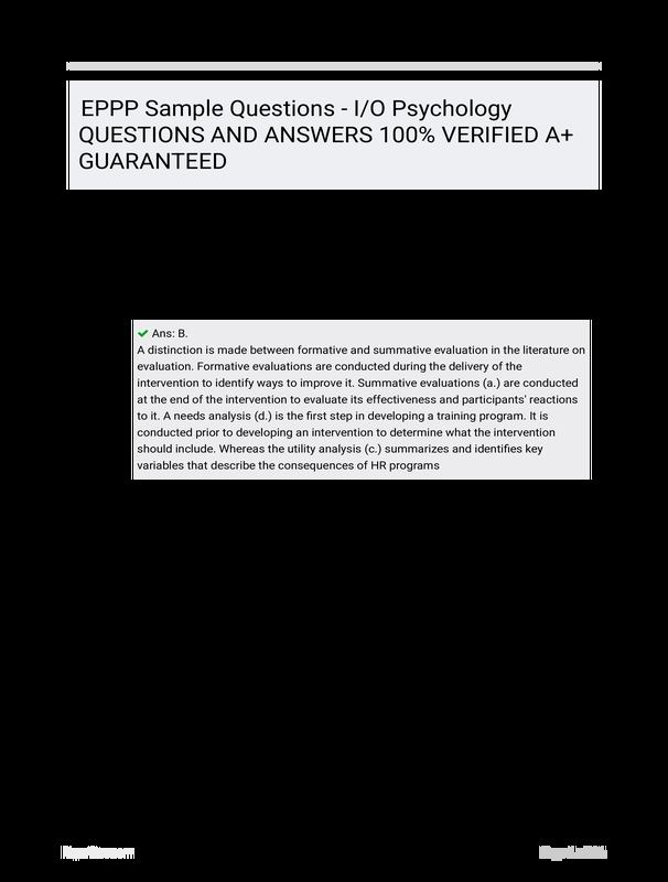 EPPP Sample Questions - I/O Psychology QUESTIONS AND ANSWERS 100% ...