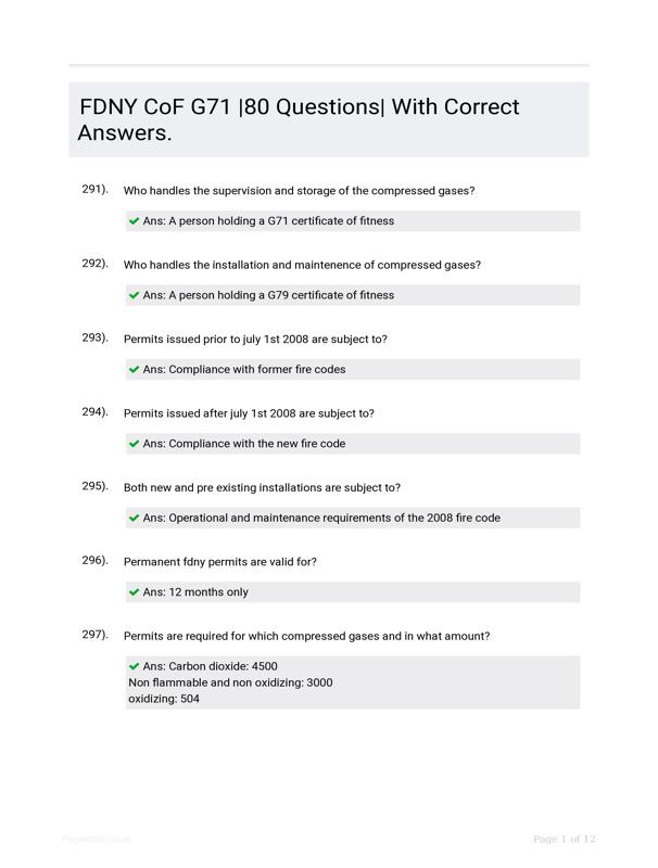 FDNY CoF G71 |80 Questions| With Correct Answers.