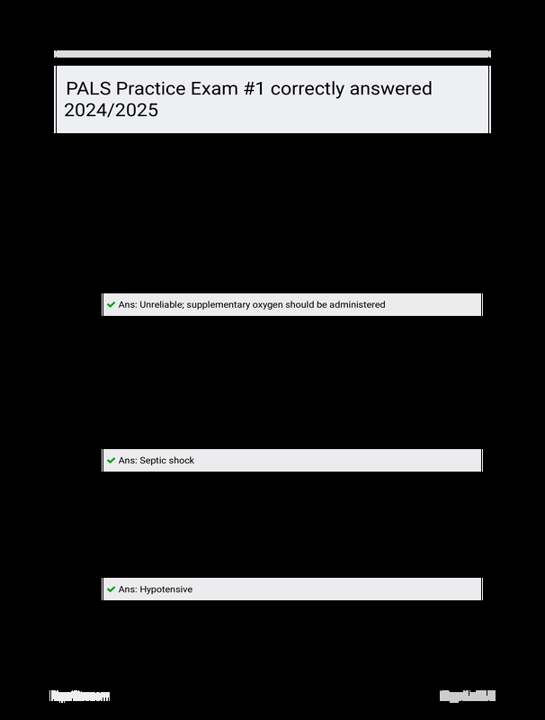 PALS Practice Exam #1 Correctly Answered 2024/2025