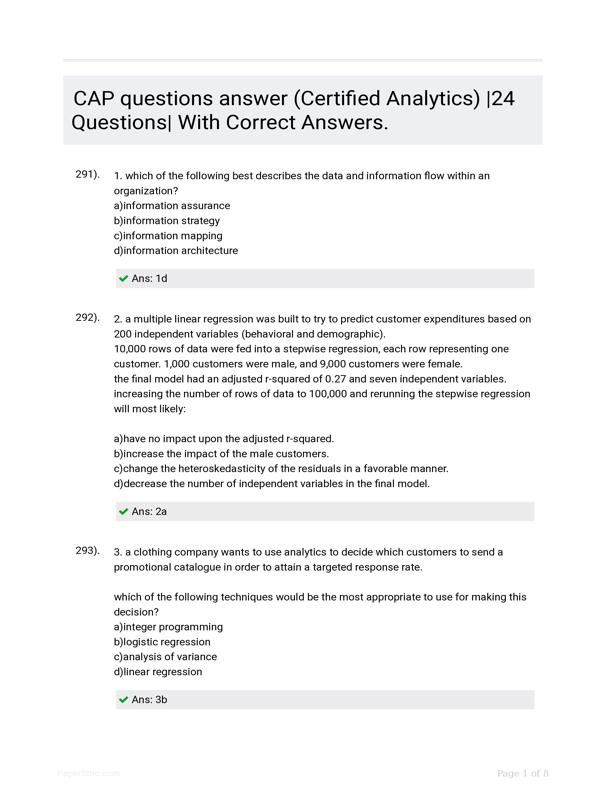 CAP Questions Answer (Certified Analytics) |24 Questions| With Correct ...