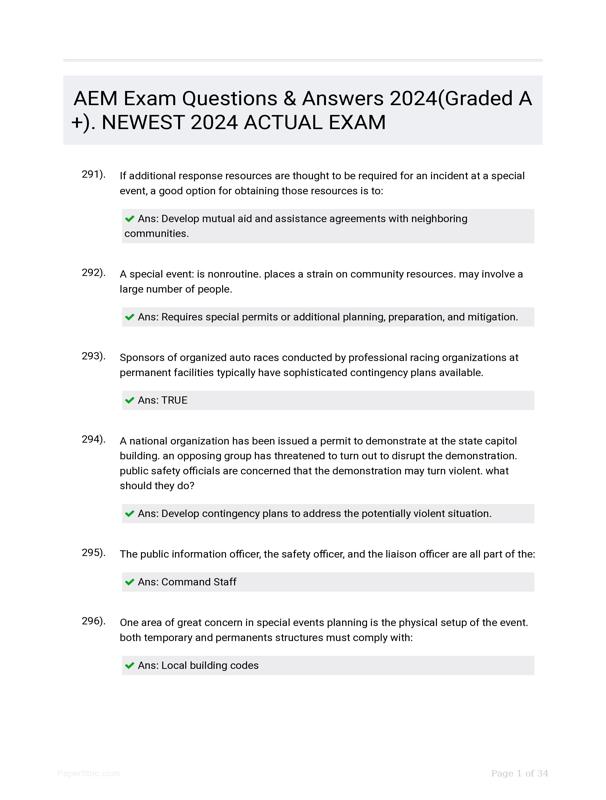 AEM Exam Questions & Answers 2024(Graded A +). NEWEST 2024 ACTUAL EXAM