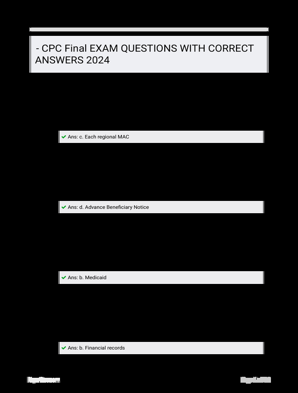 - CPC Final EXAM QUESTIONS WITH CORRECT ANSWERS 2024