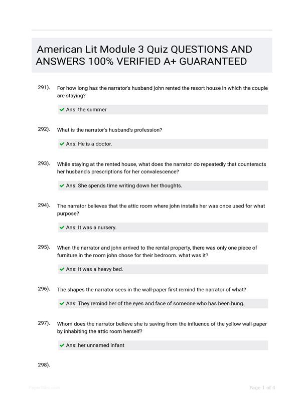 American Lit Module 3 Quiz QUESTIONS AND ANSWERS 100% VERIFIED A+ ...