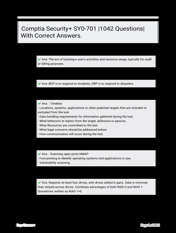 Comptia Security+ SY0-701 |1042 Questions| With Correct Answers.