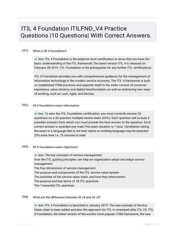 ITIL 4 Foundation ITILFND_V4 Practice Questions |10 Questions| With ...