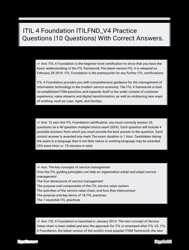ITIL 4 Foundation ITILFND_V4 Practice Questions |10 Questions| With ...
