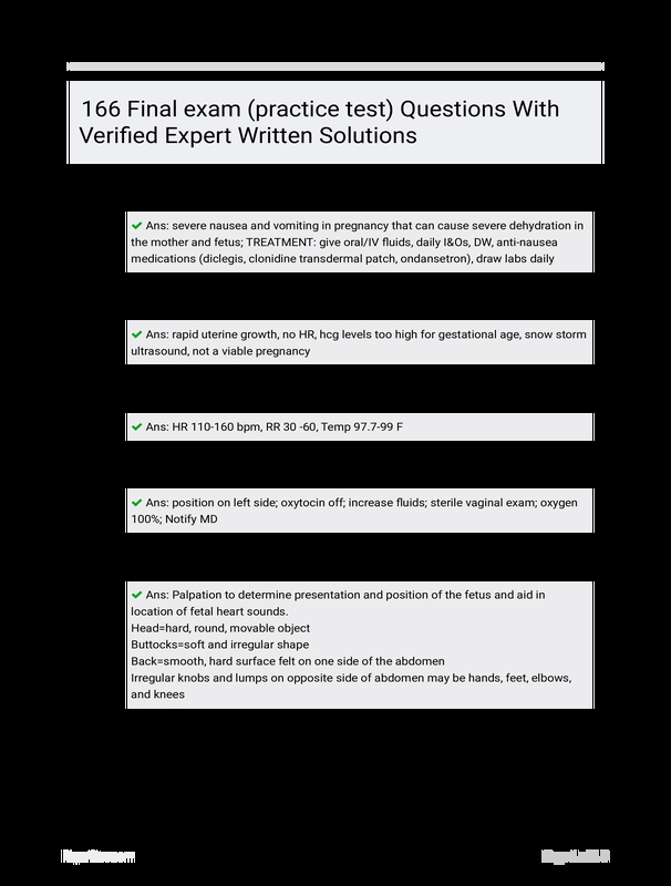 166 Final Exam (practice Test) Questions With Verified Expert Written ...