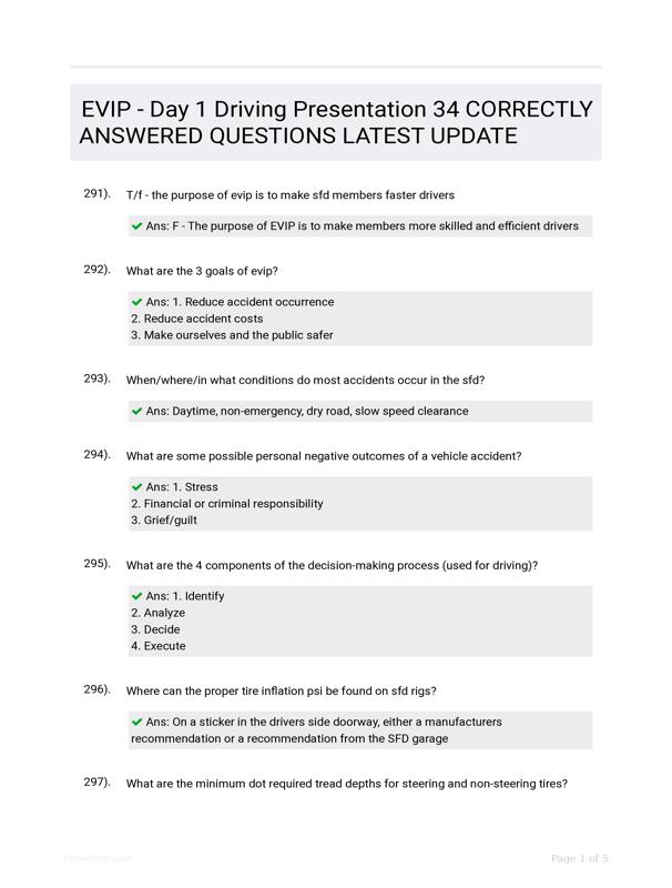 EVIP - Day 1 Driving Presentation 34 CORRECTLY ANSWERED QUESTIONS ...
