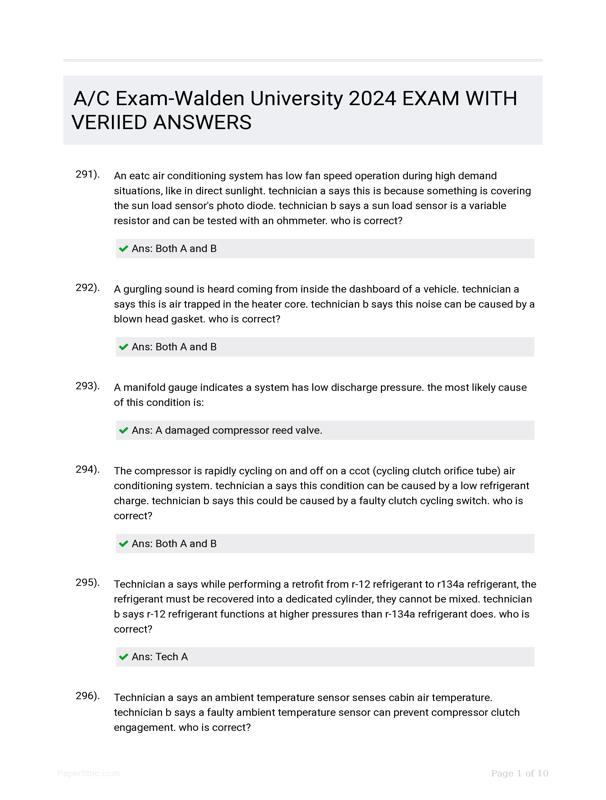 A/C Exam-Walden University 2024 EXAM WITH VERIIED ANSWERS