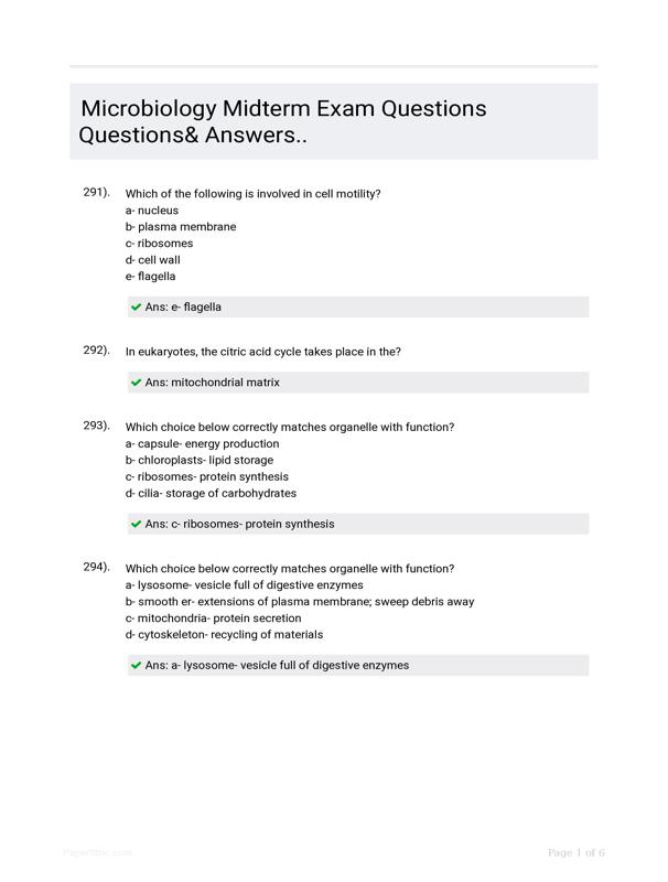 Microbiology Midterm Exam Questions Questions& Answers..