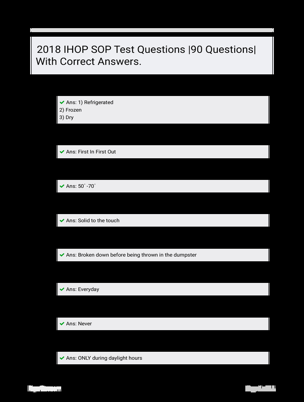 2018 IHOP SOP Test Questions |90 Questions| With Correct Answers.