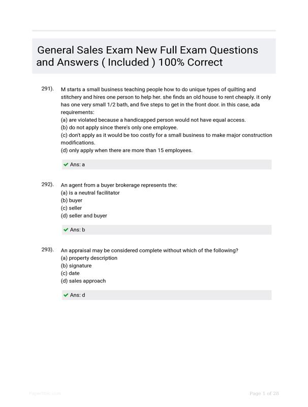 General Sales Exam New Full Exam Questions And Answers ( Included ) 100 ...