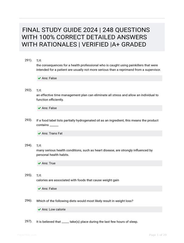 FINAL STUDY GUIDE 2024 | 248 QUESTIONS WITH 100% CORRECT DETAILED ...