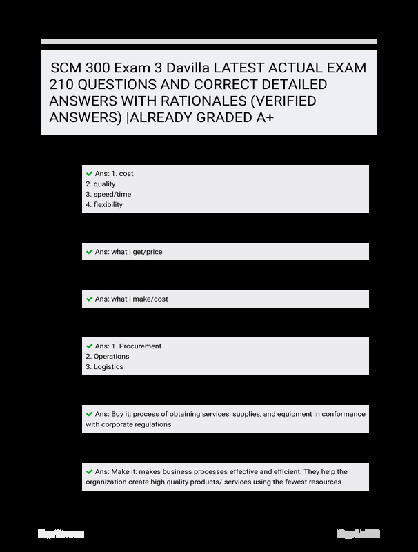 SCM 300 Exam 3 Davilla LATEST ACTUAL EXAM 210 QUESTIONS AND CORRECT ...