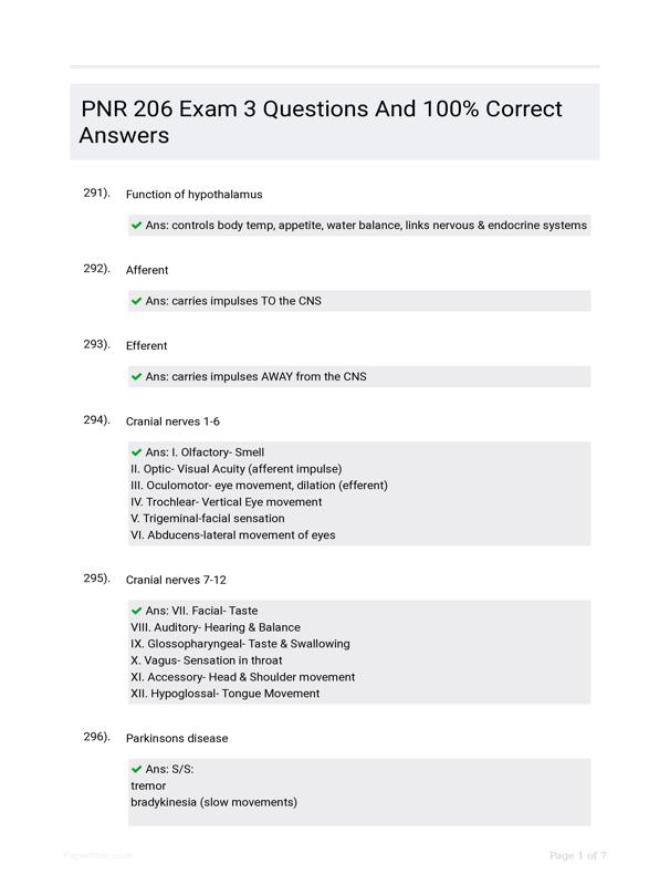 PNR 206 Exam 3 Questions And 100% Correct Answers