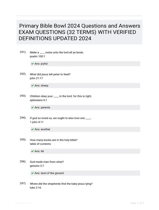 Bible Bowl Questions And Answers 2024 - Verified Academic Solutions