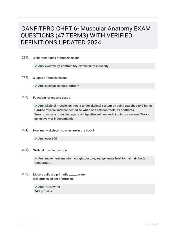 CANFITPRO CHPT 6- Muscular Anatomy EXAM QUESTIONS (47 TERMS) WITH ...