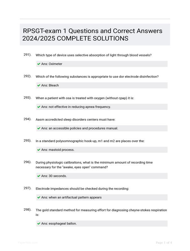 RPSGT-exam 1 Questions And Correct Answers 2024/2025 COMPLETE SOLUTIONS