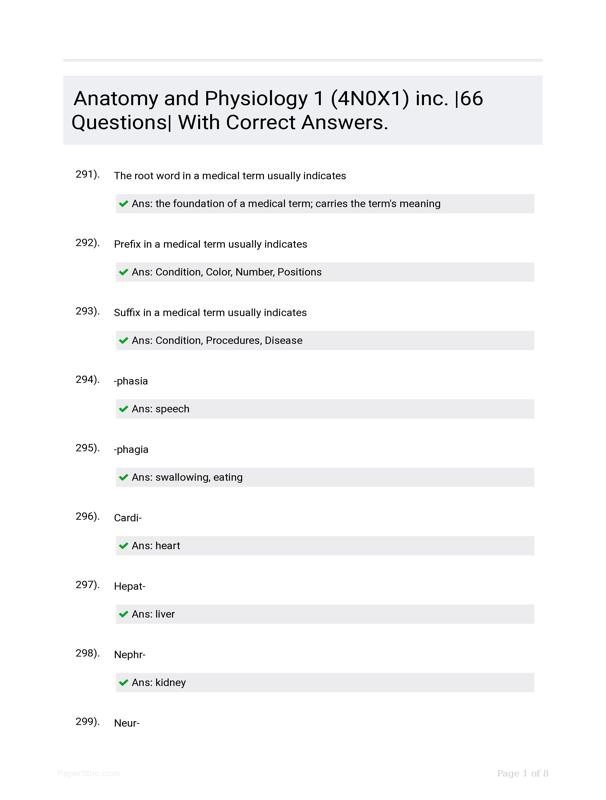 Anatomy And Physiology 1 (4N0X1) Inc. |66 Questions| With Correct Answers.