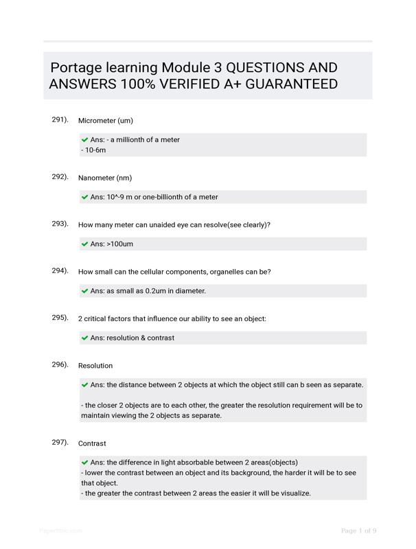 Portage Learning Module 3 QUESTIONS AND ANSWERS 100% VERIFIED A+ GUARANTEED