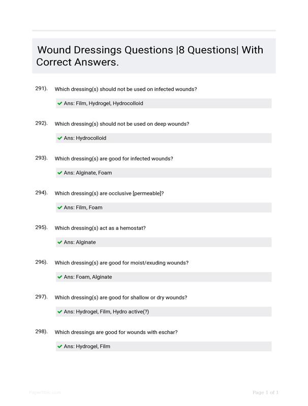 Wound Dressings Questions |8 Questions| With Correct Answers.
