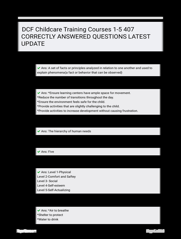 DCF Childcare Training Courses 1-5 407 CORRECTLY ANSWERED QUESTIONS ...