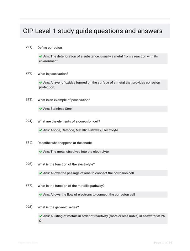 CIP Level 1 Study Guide Questions And Answers