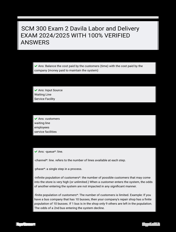 SCM 300 Exam 2 Davila Labor And Delivery EXAM 2024/2025 WITH 100% ...