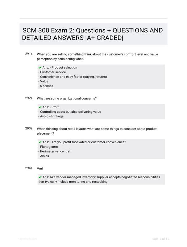 SCM 300 Exam 2: Questions Review Questions And Answers 2024