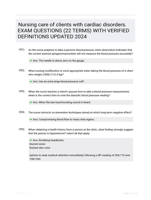 Nursing Care Of Clients With Cardiac Disorders. EXAM QUESTIONS (22 ...