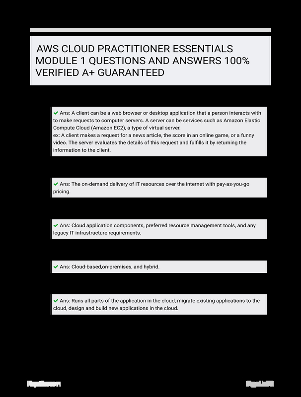 AWS CLOUD PRACTITIONER ESSENTIALS MODULE 1 QUESTIONS AND ANSWERS 100% ...