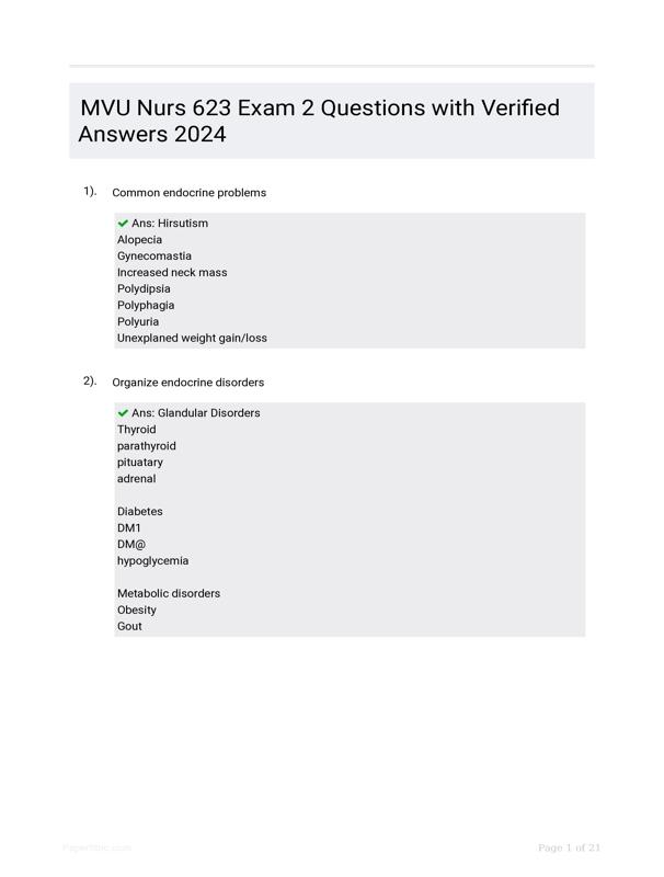 MVU Nurs 623 Exam 2 Questions With Verified Answers 2024
