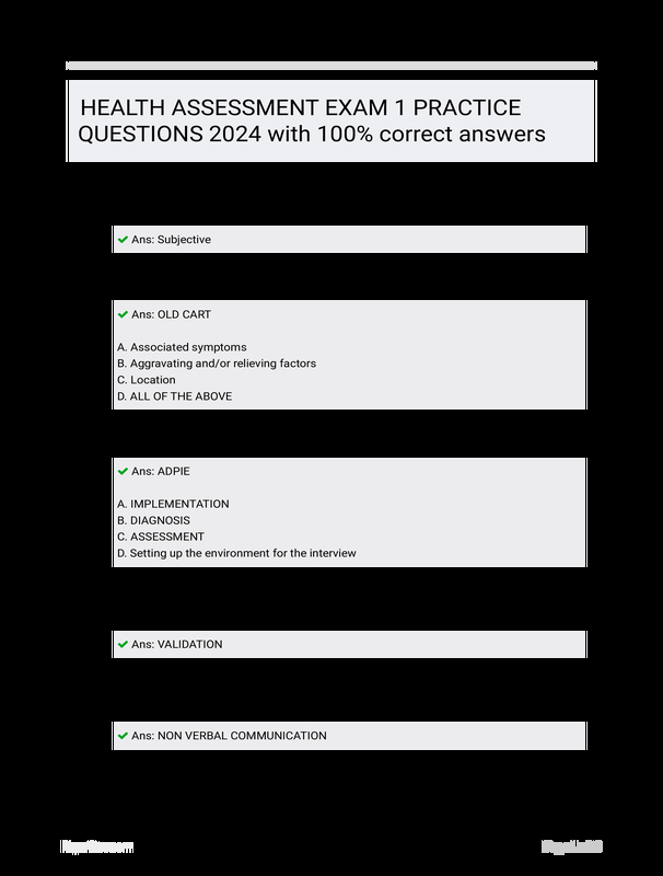 HEALTH ASSESSMENT EXAM 1 PRACTICE QUESTIONS 2024 With 100% Correct Answers
