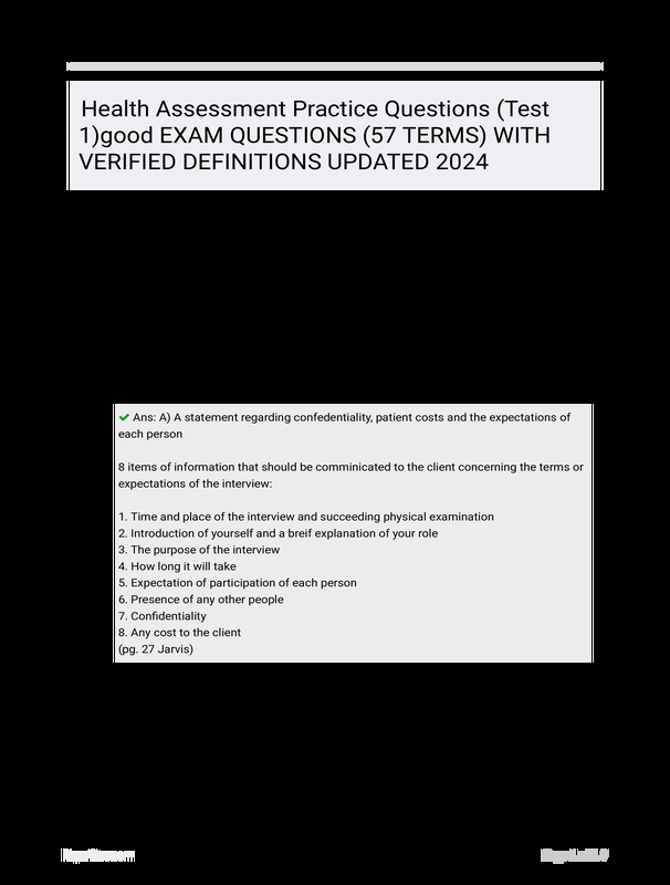 Health Assessment Practice Questions (Test 1)good EXAM QUESTIONS (57 ...