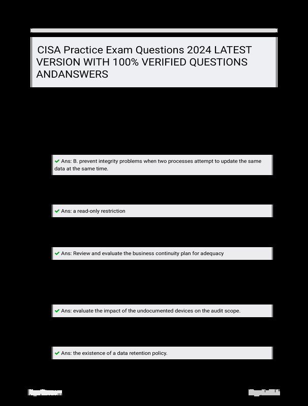 CISA Practice Exam Questions 2024 LATEST VERSION WITH 100% VERIFIED ...