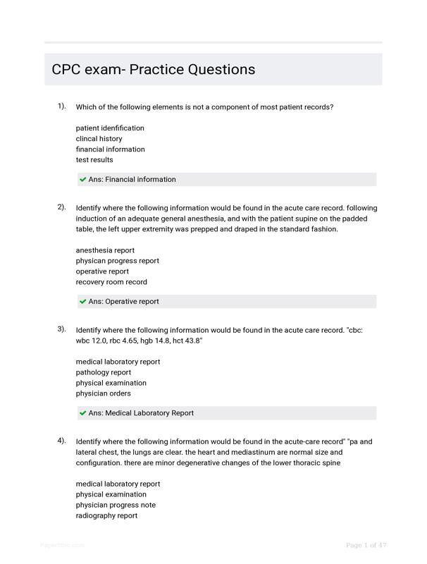 CPC Exam- Practice Questions