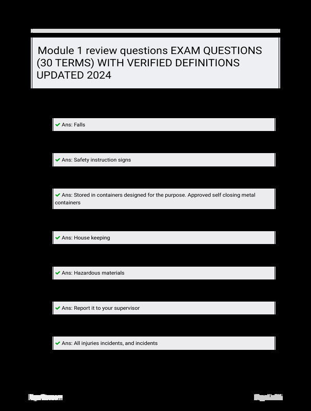 Module 1 Review Questions EXAM QUESTIONS (30 TERMS) WITH VERIFIED DEFINITIONS UPDATED 2024