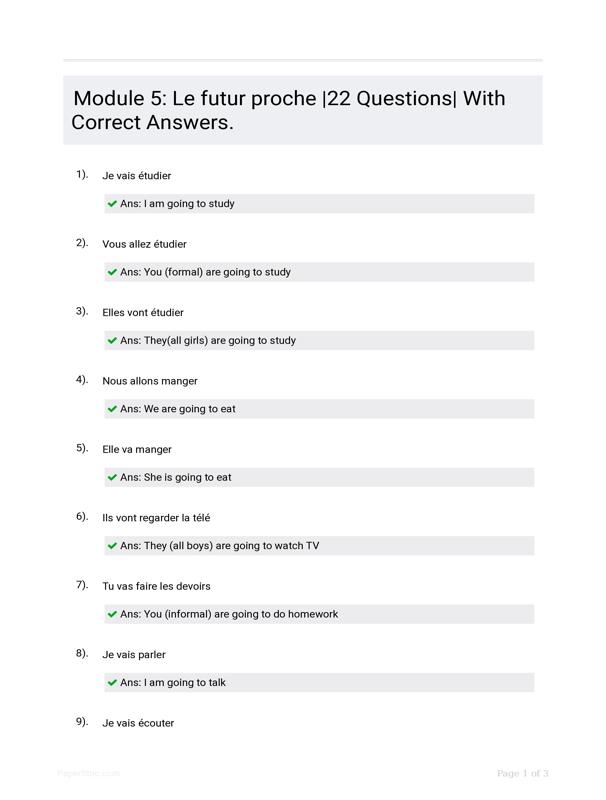 Module 5: Le Futur Proche |22 Questions| With Correct Answers.