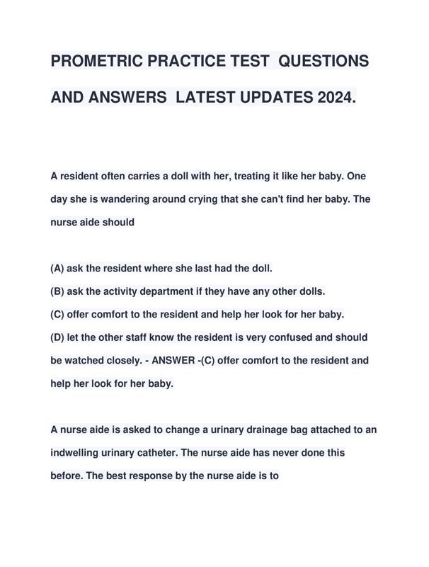 PROMETRIC PRACTICE TEST UPDATED QUESTIONS AND ANSWERS LATEST UPDATES ...