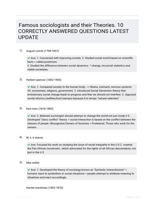 Famous Sociologists And Their Theories. 10 CORRECTLY ANSWERED QUESTIONS ...