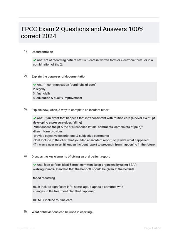 FPCC Exam 2 Questions And Answers 100% Correct 2024