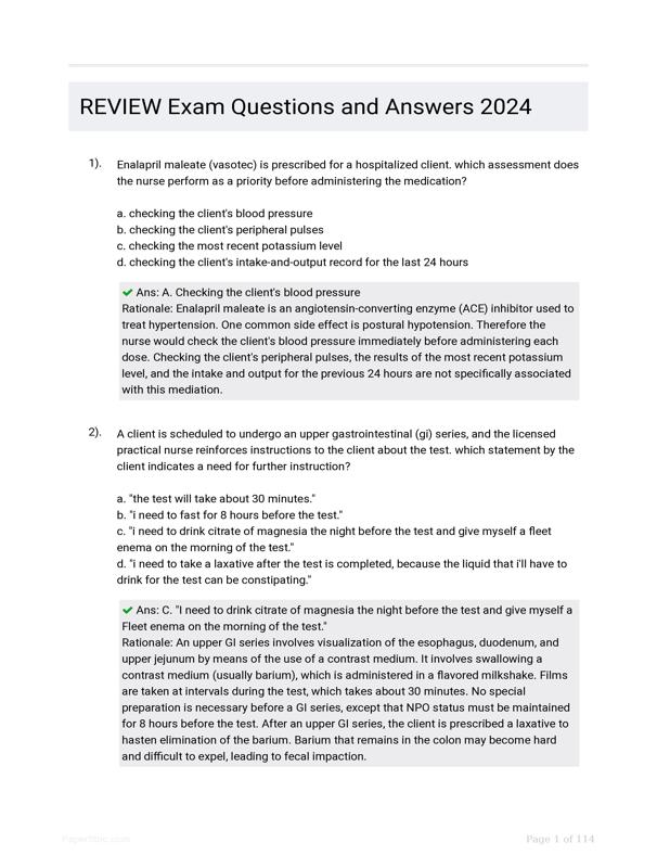 REVIEW Exam Questions And Answers 2024