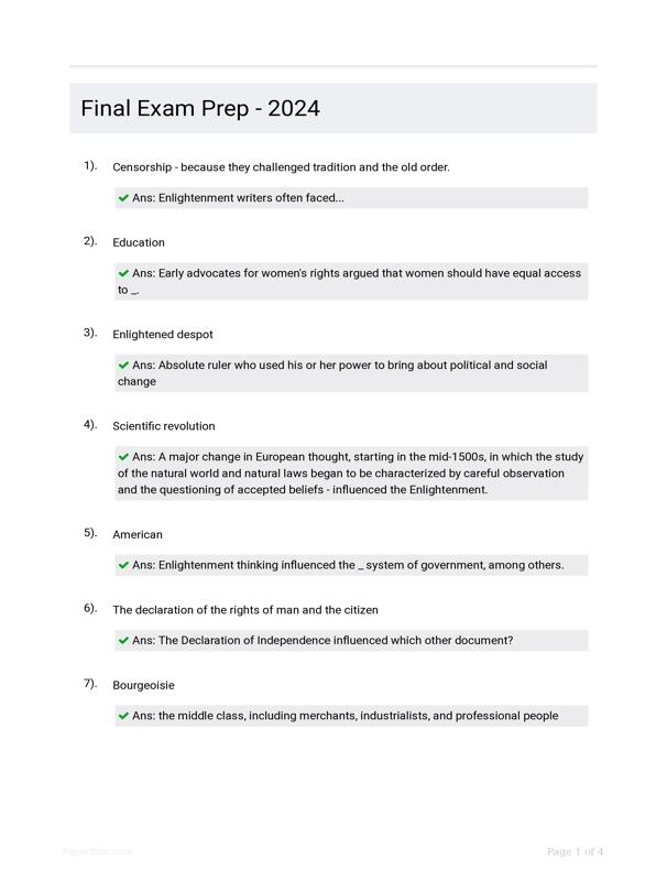 Final Exam Prep - 2024