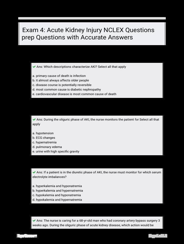 Exam 4: Acute Kidney Injury NCLEX Questions Prep Questions With ...