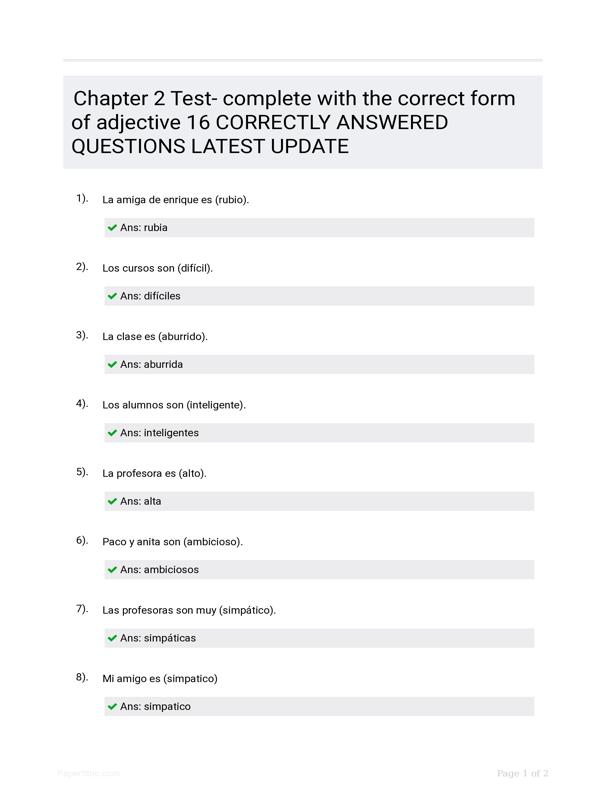 Chapter 2 Test- Complete With The Correct Form Of Adjective 16 ...