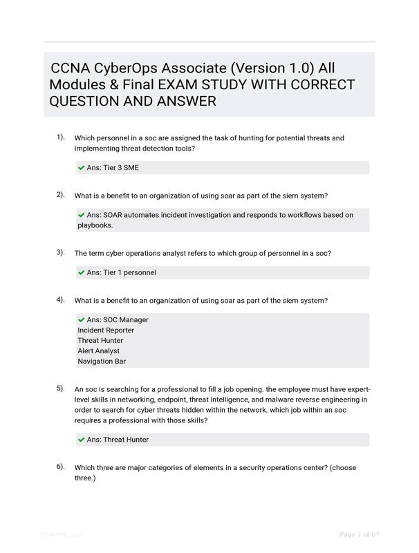 CCNA CyberOps Associate (Version 1.0) All Modules & Final EXAM STUDY ...